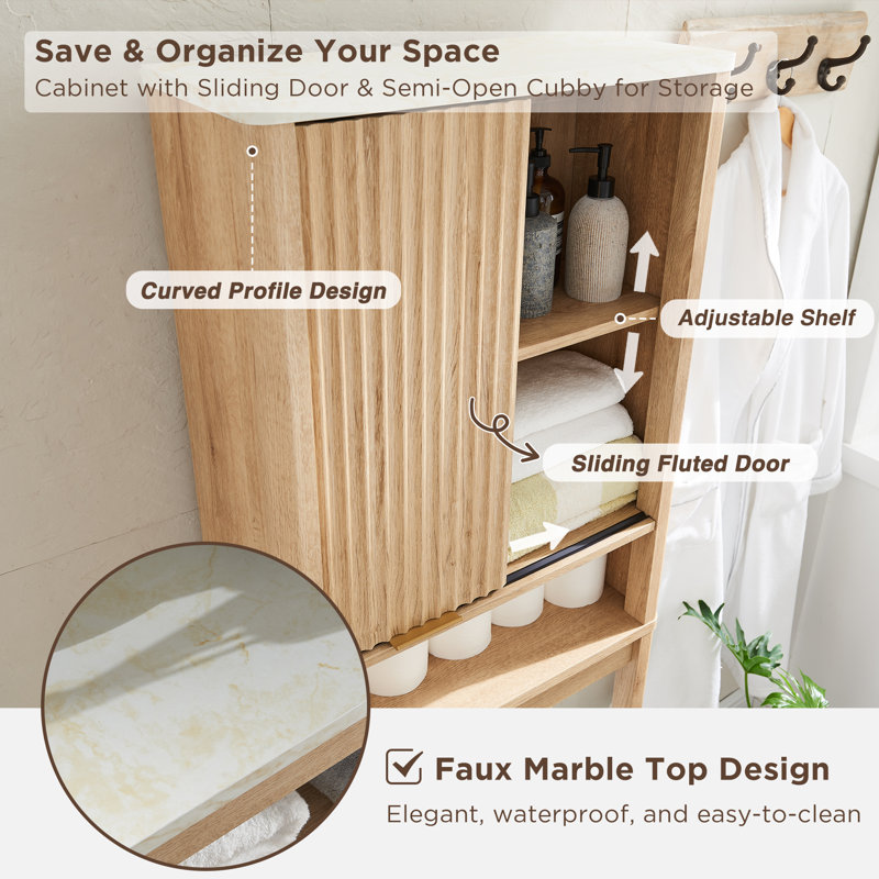 Latitude Run Riccio Freestanding Over The Toilet Storage Cabinet with Sliding Fluted Door Adjustable Shelf Reviews Wayfair